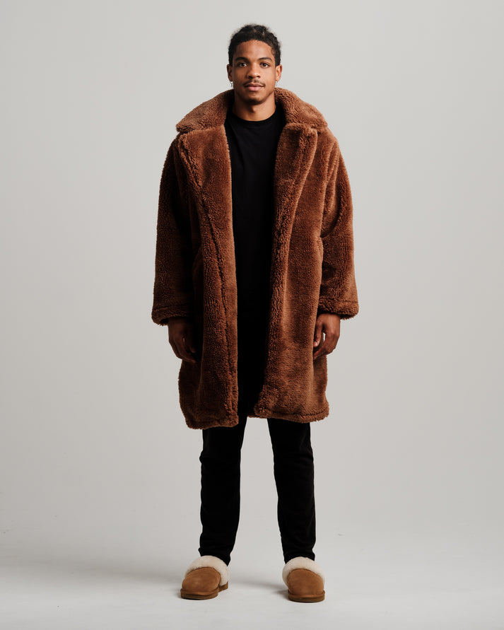ONY Oversized Sherpa Trench Coat - Brown