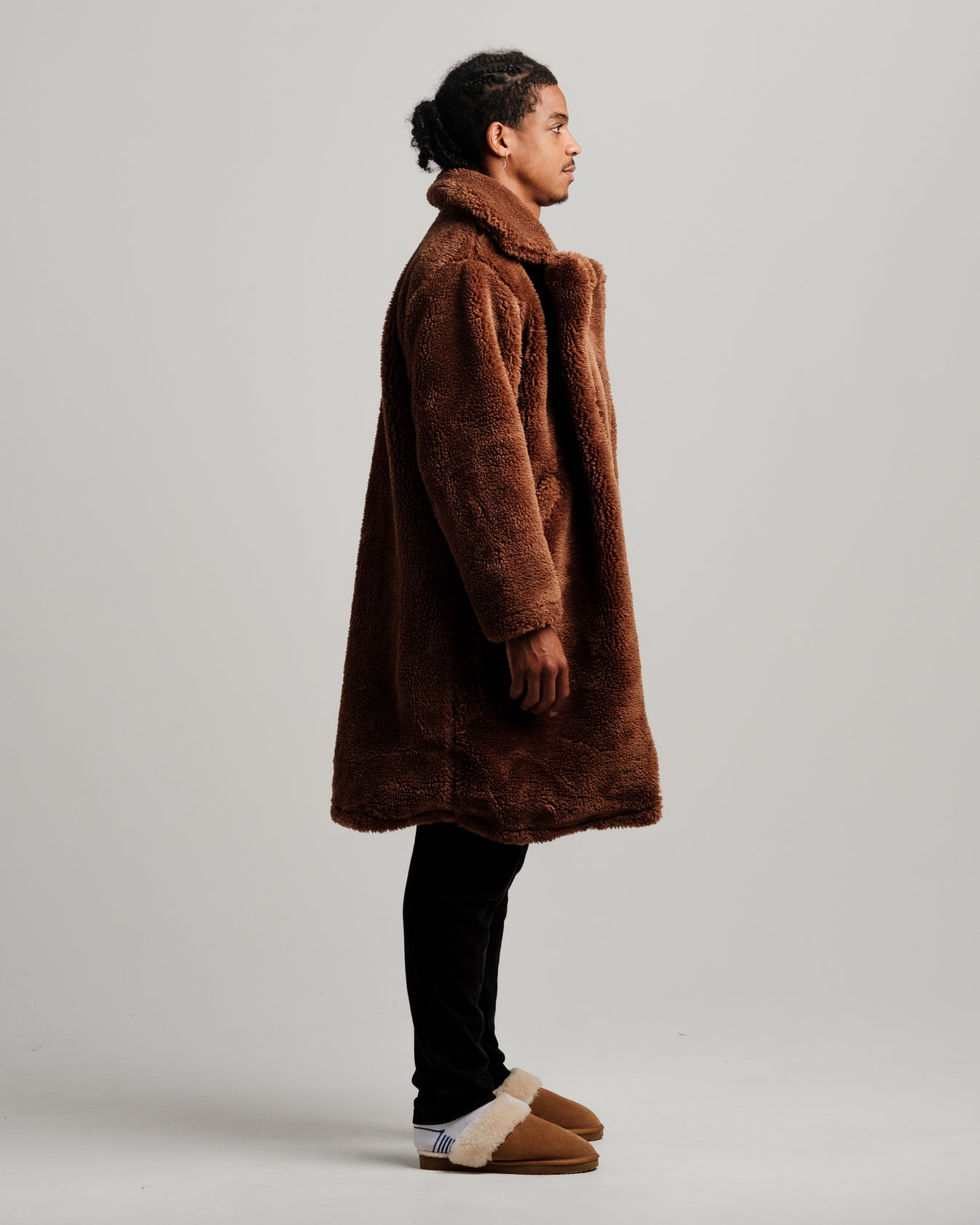 ONY Oversized Sherpa Trench Coat - Brown