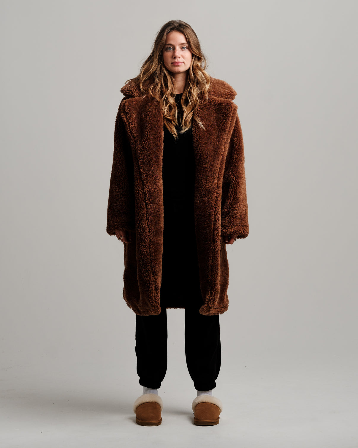 ONY Oversized Sherpa Trench Coat - Brown