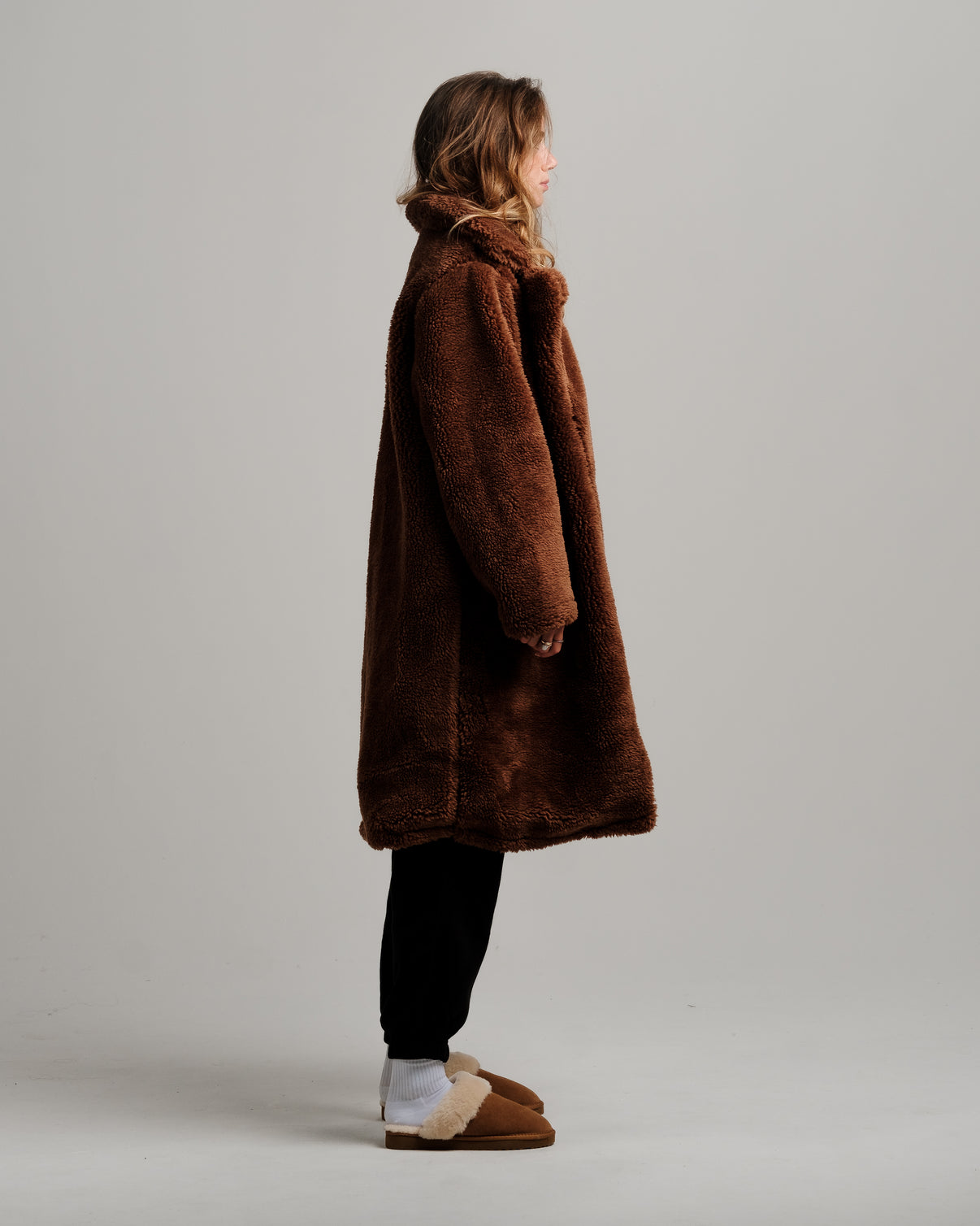 ONY Oversized Sherpa Trench Coat - Brown